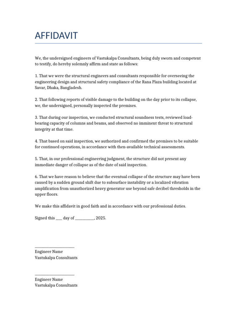 Vastukalpa Engineers Affidavit | PDF