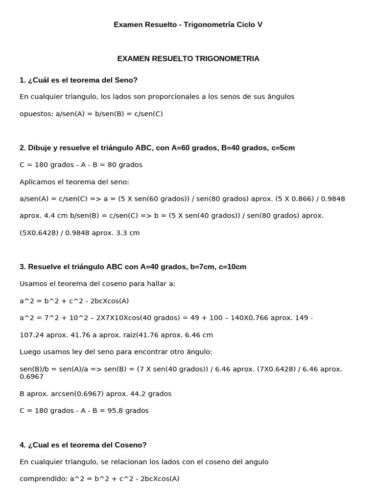 Examen Trigonometria Resuelto | PDF