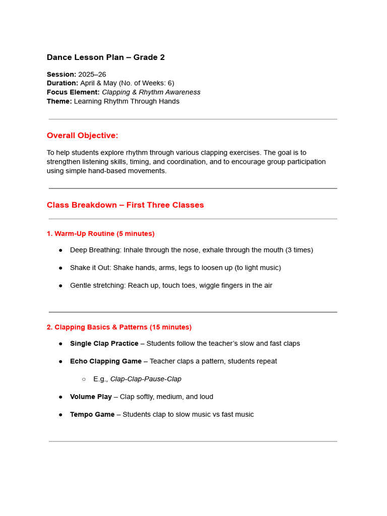 Dance Lesson Plan - Grade 2 | PDF | Rhythm | Dances