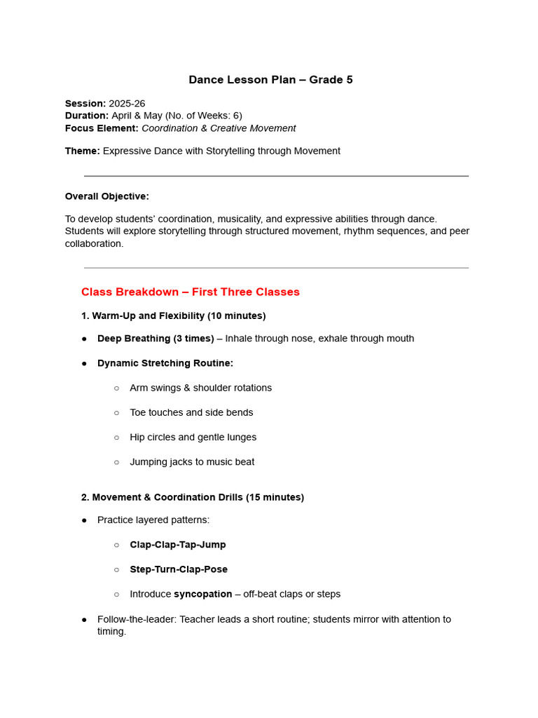 Dance Lesson Plan - Grade 5 | PDF | Dances