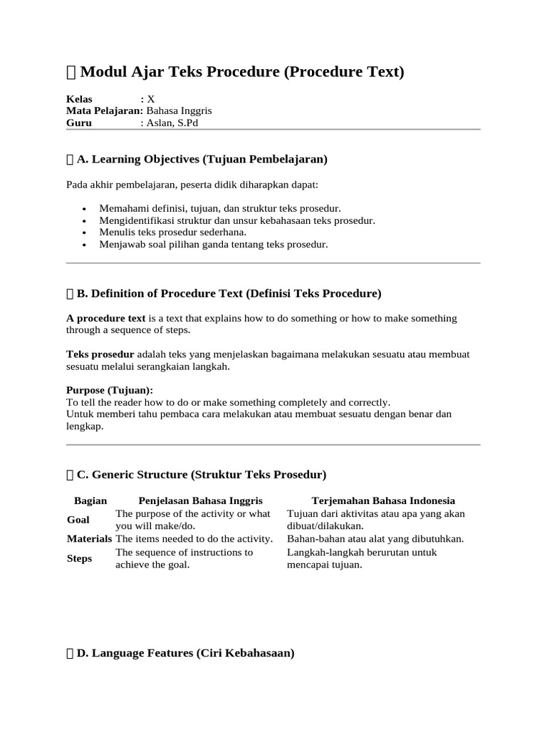 ? Modul Ajar Teks Procedure | PDF