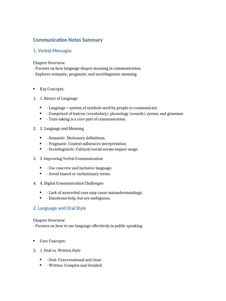 Communication Notes Summary | PDF