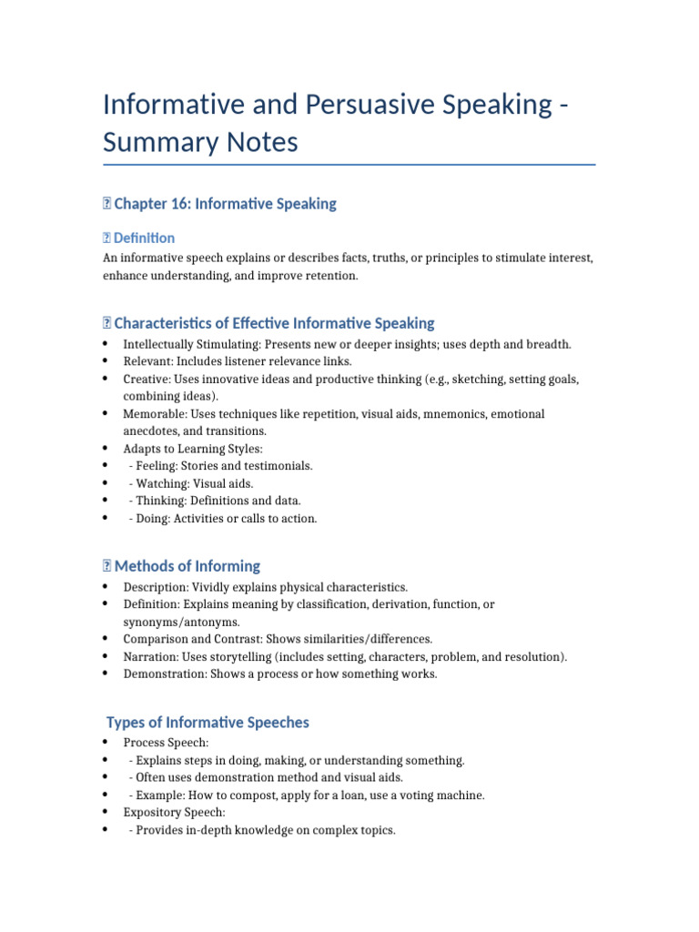 Informative and Persuasive Speaking Notes | PDF | Argument | Thought