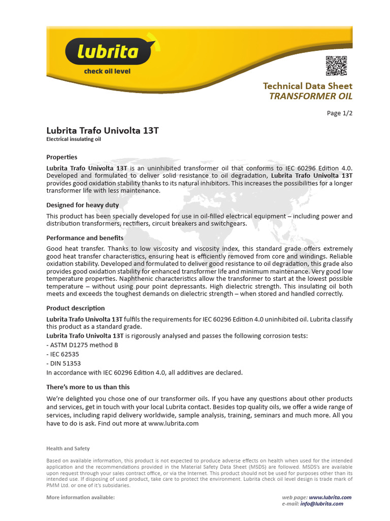Lubrita Trafo Univolta 13T Overview | PDF | Transformer | Electricity
