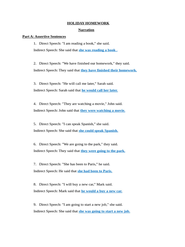 English Holiday Homework | PDF