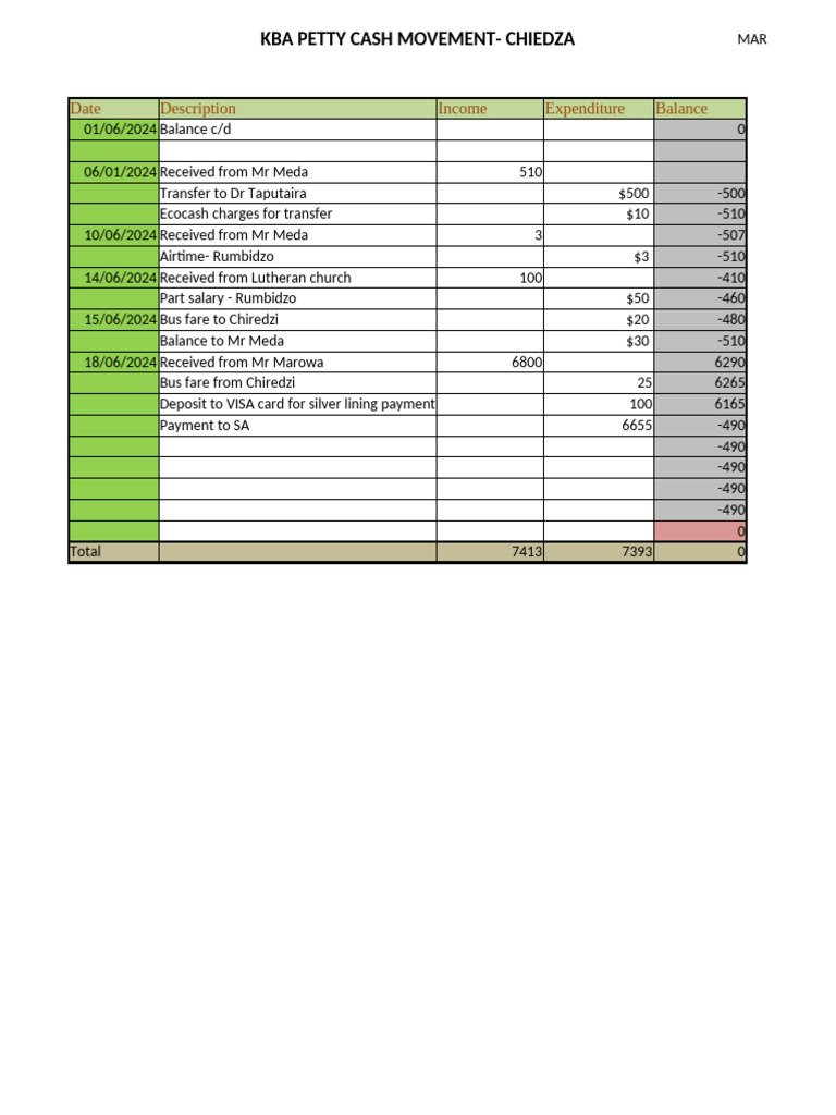 Petty Cash Movement - June Expenses | PDF