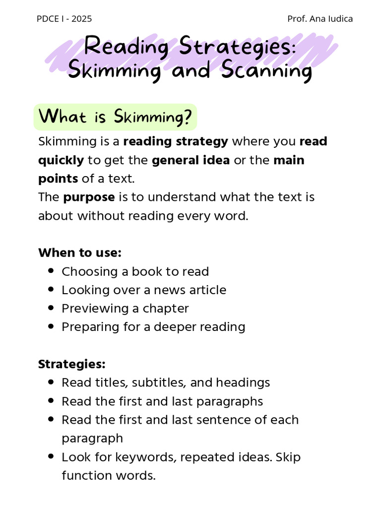 Reading Strategies Skimming and Scanning | PDF | Unidentified Flying ...