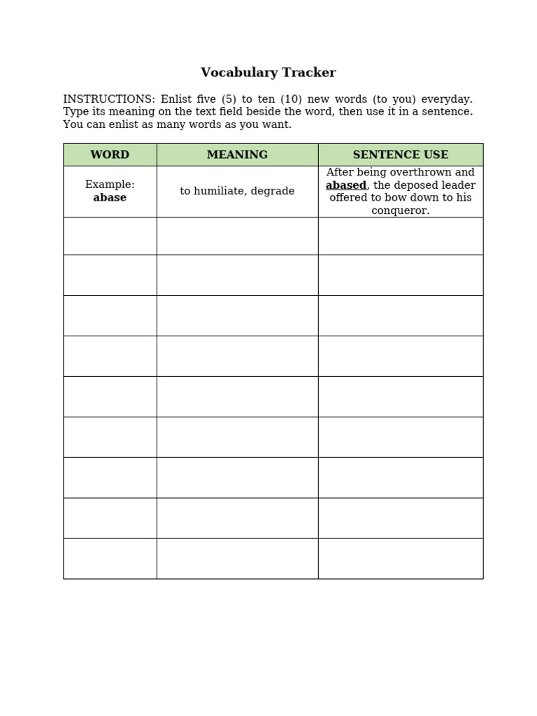 UPCAT Vocabulary Tracker | PDF