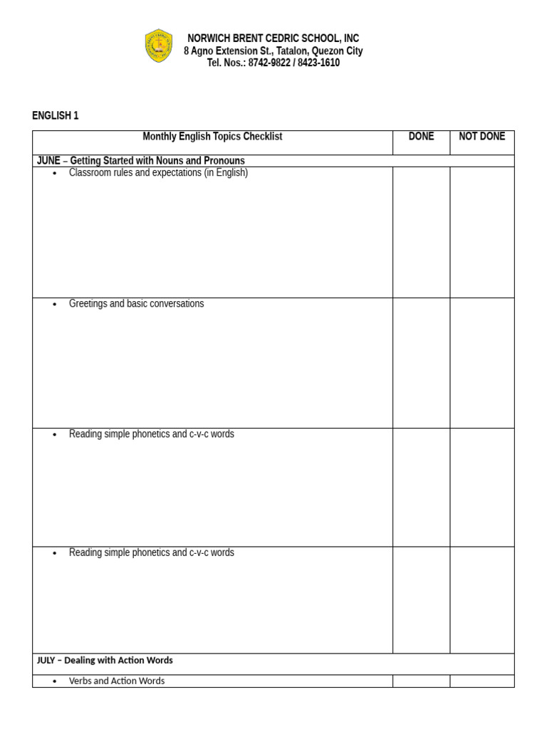 Monthly Checklist | PDF
