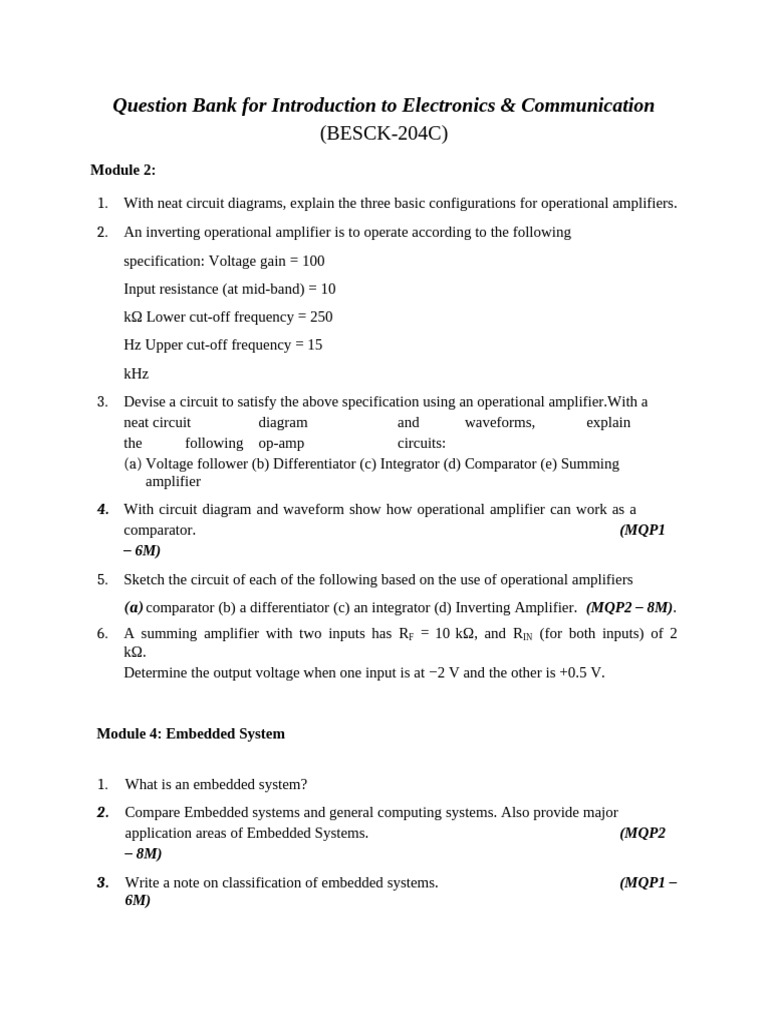 Question Bank Module 2,3 and 4 | PDF | Amplifier | Operational Amplifier