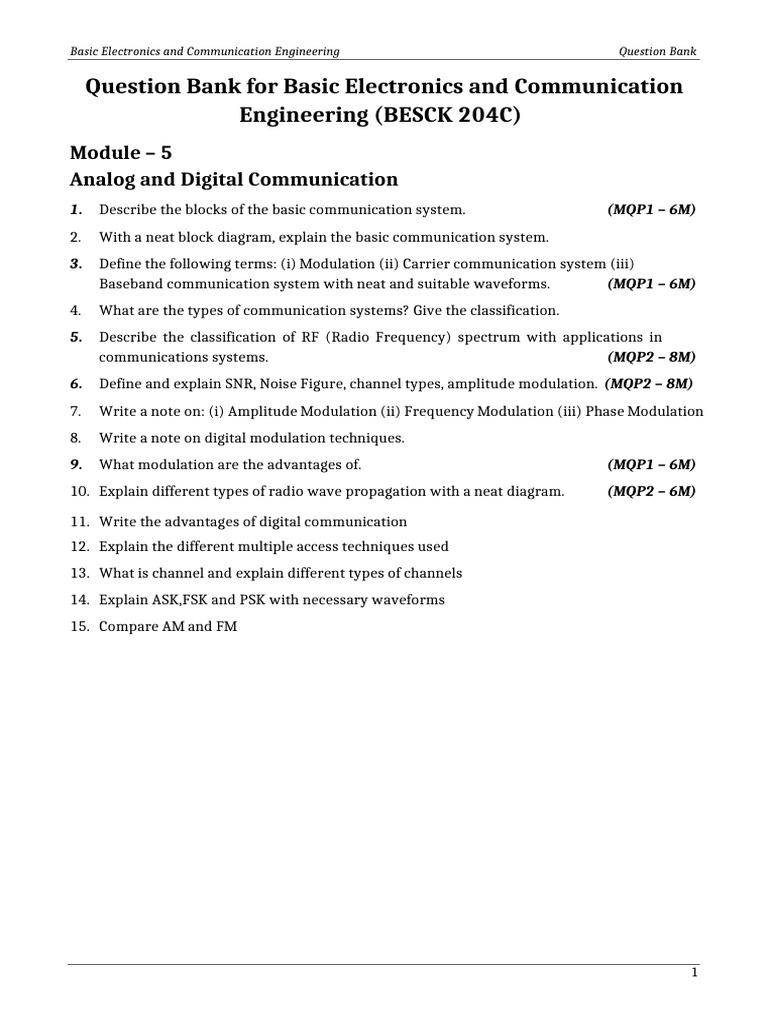 BECE-Question-Bank Module 5 | PDF | Modulation | Channel Access Method