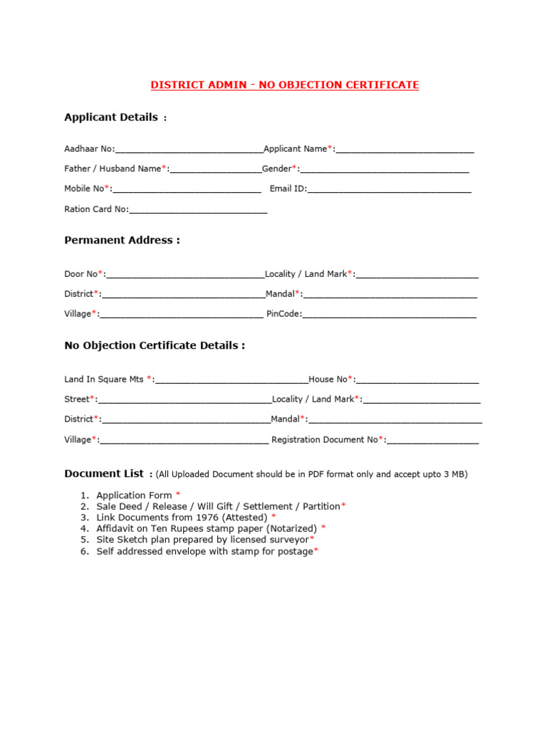 NOC Application Form for Land Use | PDF