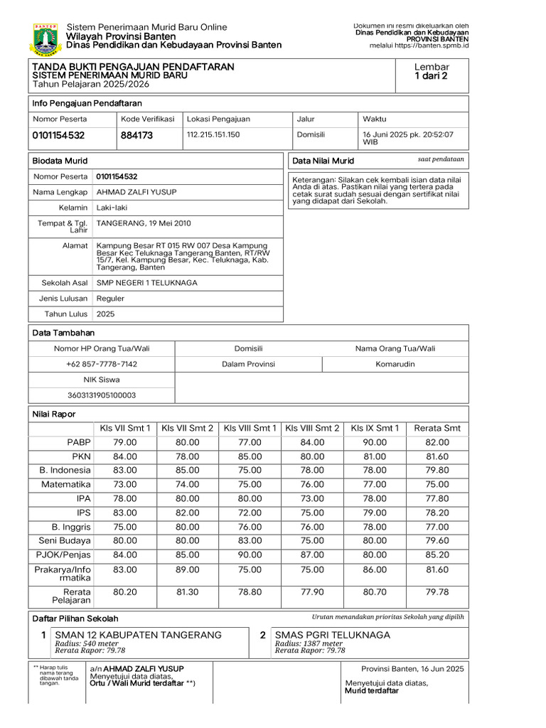 Tanda Bukti Pengajuan Pendaftaran - 0101154532 - AHMAD ZALFI YUSUP | PDF