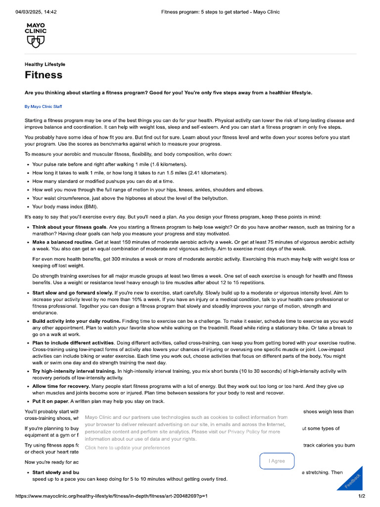 Fitness Program - 5 Steps To Get Started - by Mayo Clinic | PDF