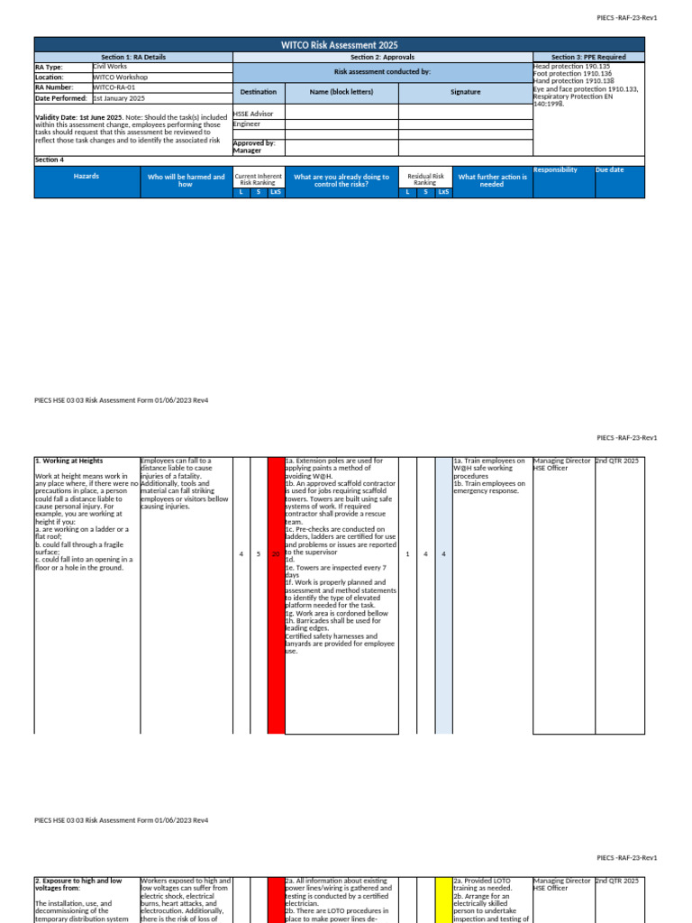 General Construction Risk Assessment | PDF | Personal Protective ...