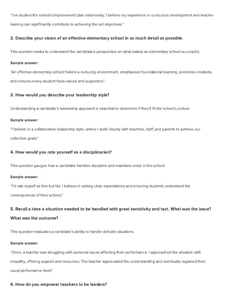 Principal Interview Insights and Strategies | PDF | Teachers | Leadership
