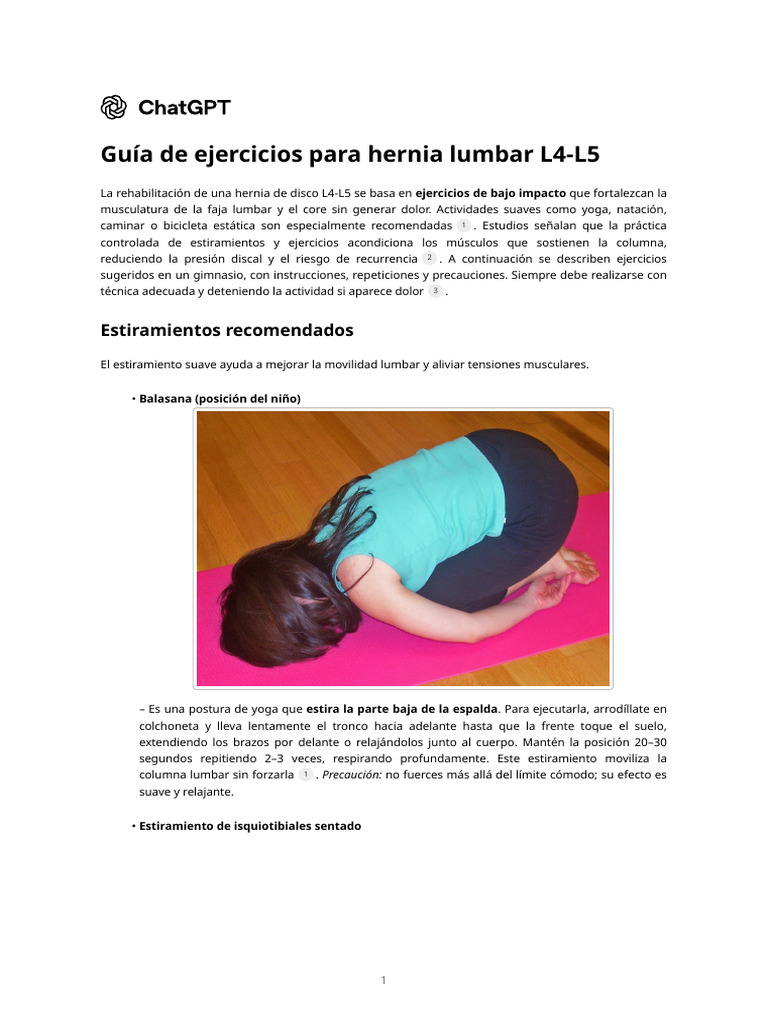 Ejercicios para Hernia Discal L4-L5 | PDF | Rodilla | Terapia física