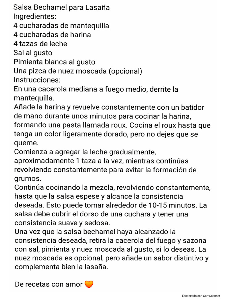 Salsa Bechamel Receta | PDF