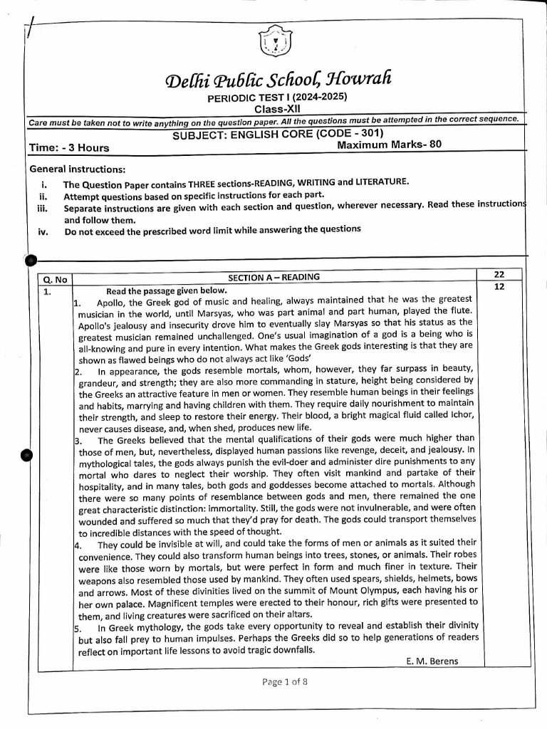 CL12 Eng PT1 2024-25 | PDF