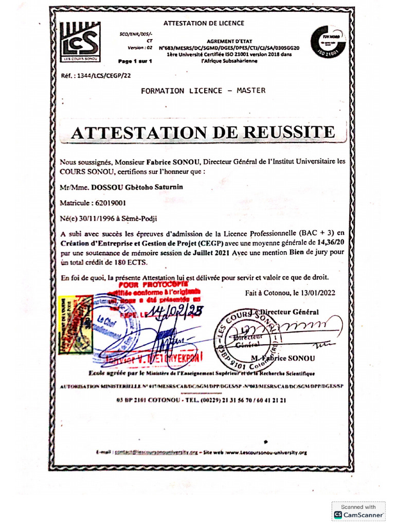 Attestation de L'école | PDF