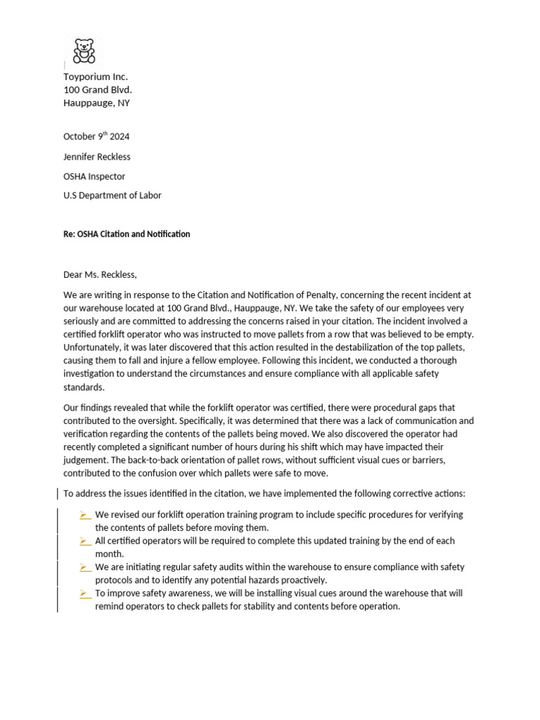 HRM 533 OSHA Letter CM Final | PDF | Occupational Safety And Health ...