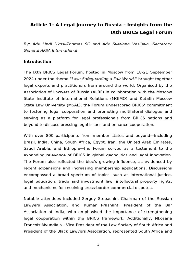 Insights from the IXth BRICS Legal Forum | PDF | Mediation ...