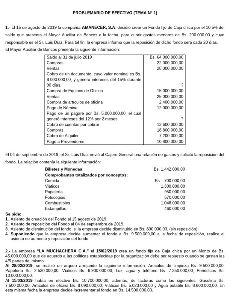 Problemario Tema 1 Avanzada I | PDF | Bancos | Cheque