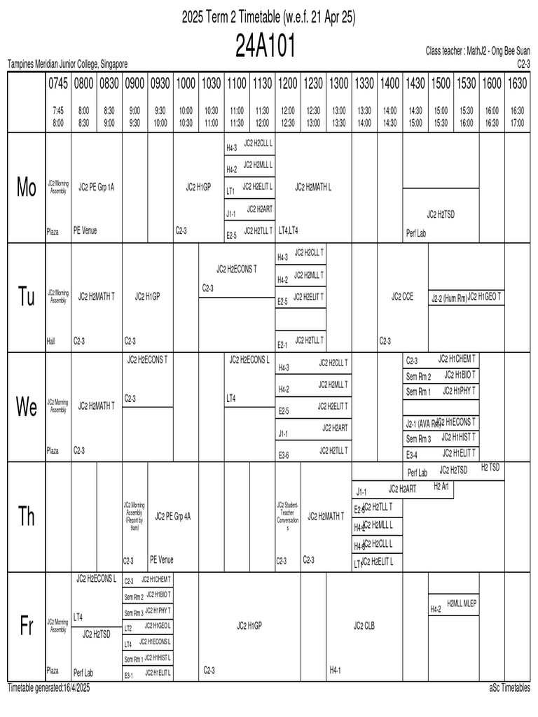 2025 JC2 CG Timetable Term 2 W5-6 Wef 21 Apr 25 | PDF