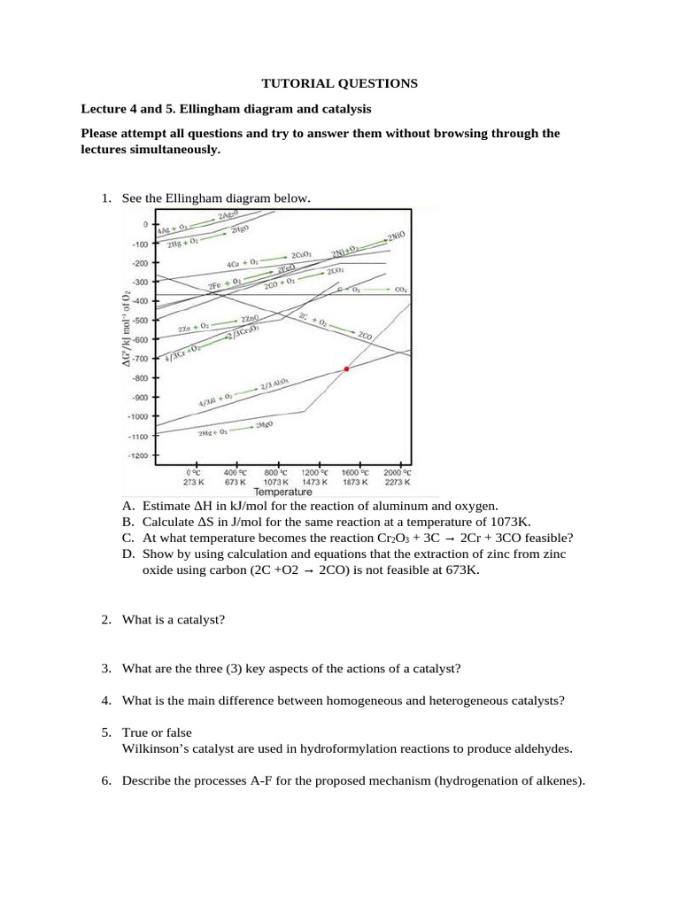 Ellingham Diagram and Catalysis Questions | PDF