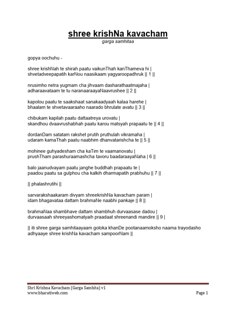Shri Krishna Kavacham Garg Samhita Eng v1 | PDF