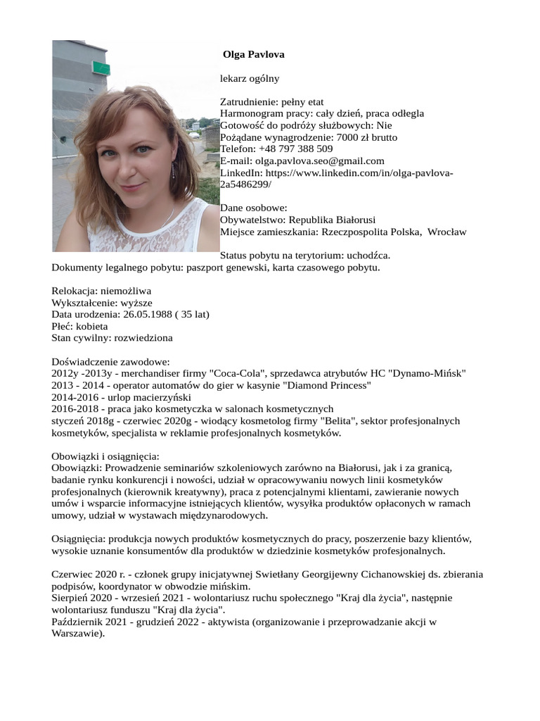 CV Olga Pavlova (Pol) | PDF