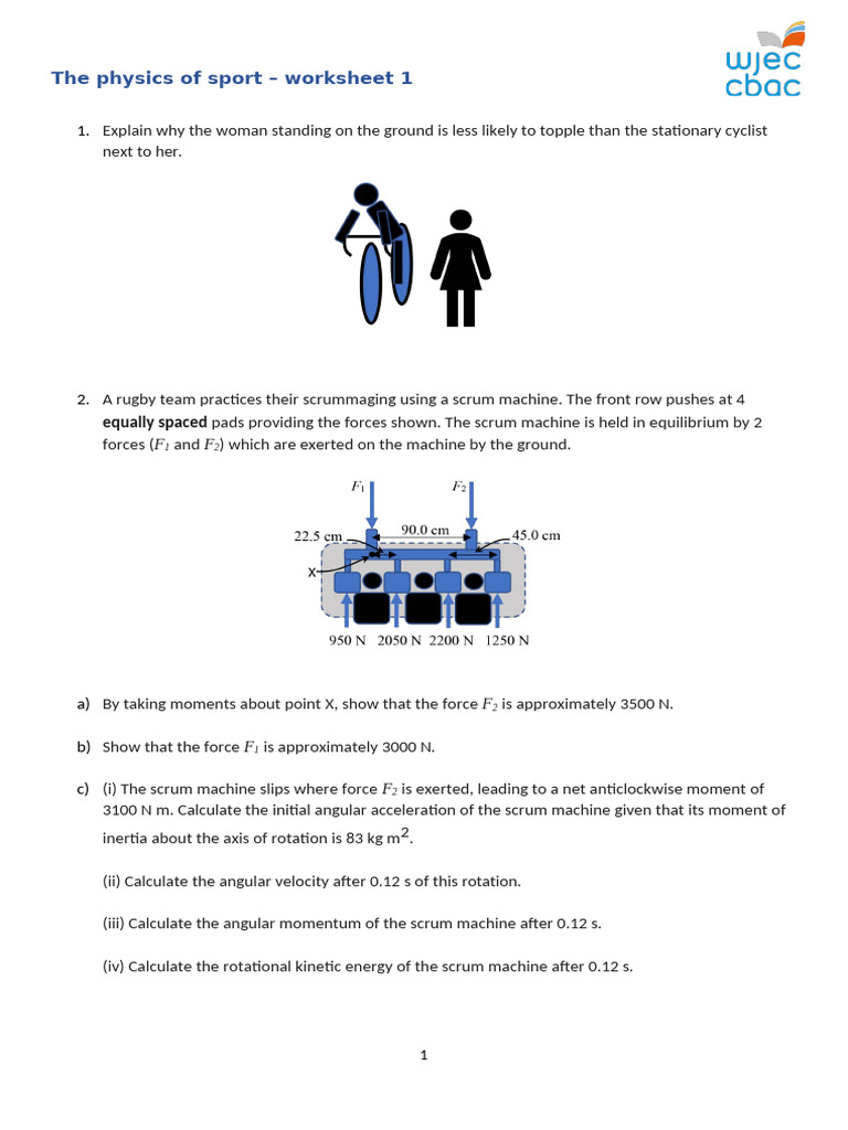 Lesson 6 Worksheet 1 The Physics of Sport Eng | PDF | Force | Rotation