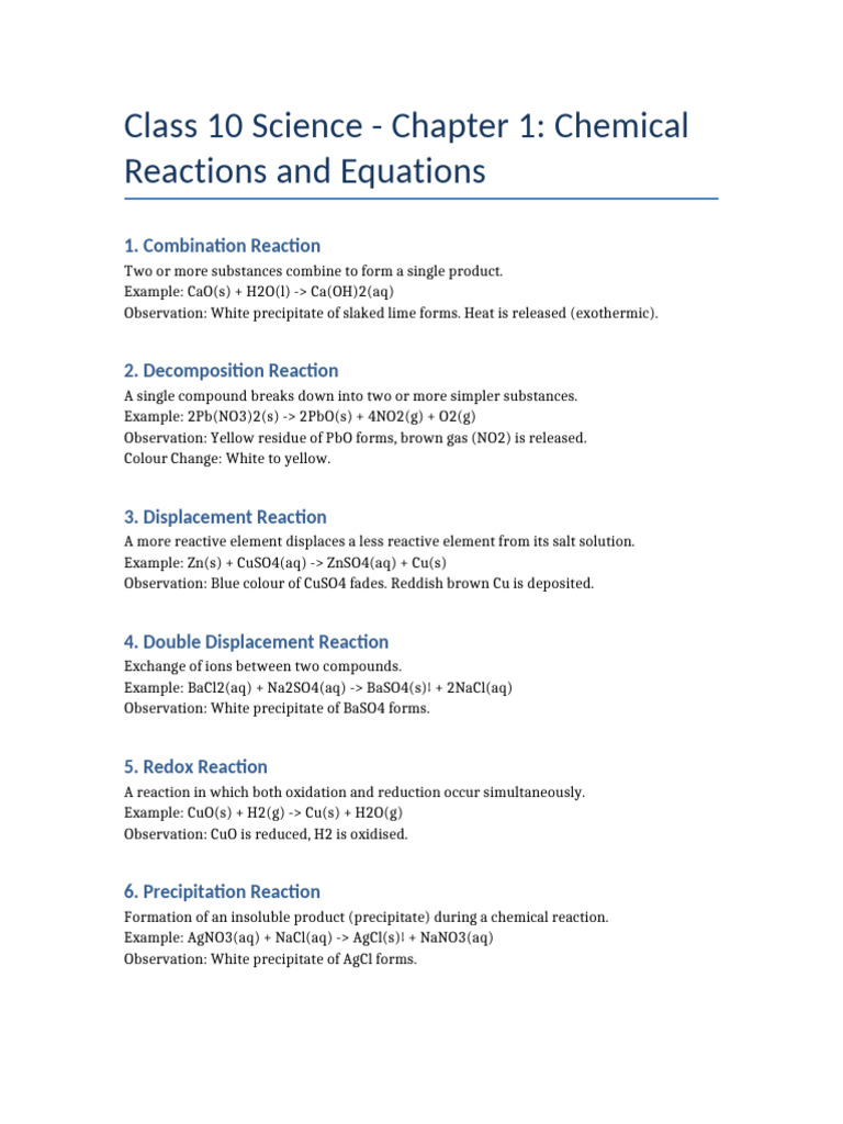 Chemical Reactions Class10 | PDF