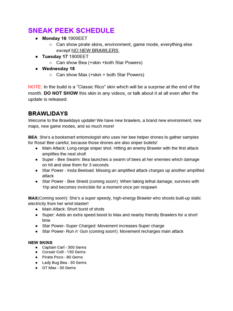 Brawl I Days Patch Notes | PDF | Video Games | Multiplayer Video Games