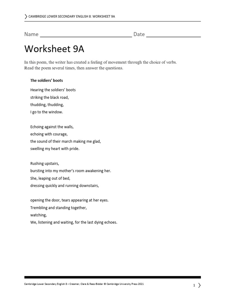 Cambridge English 8 Worksheet 9A | PDF