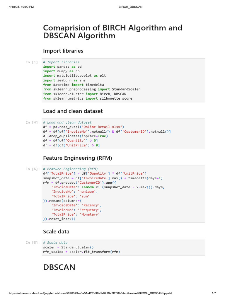 BIRCH - DBSCAN (4) - JupyterLab | PDF | Evaluation Methods | Business ...