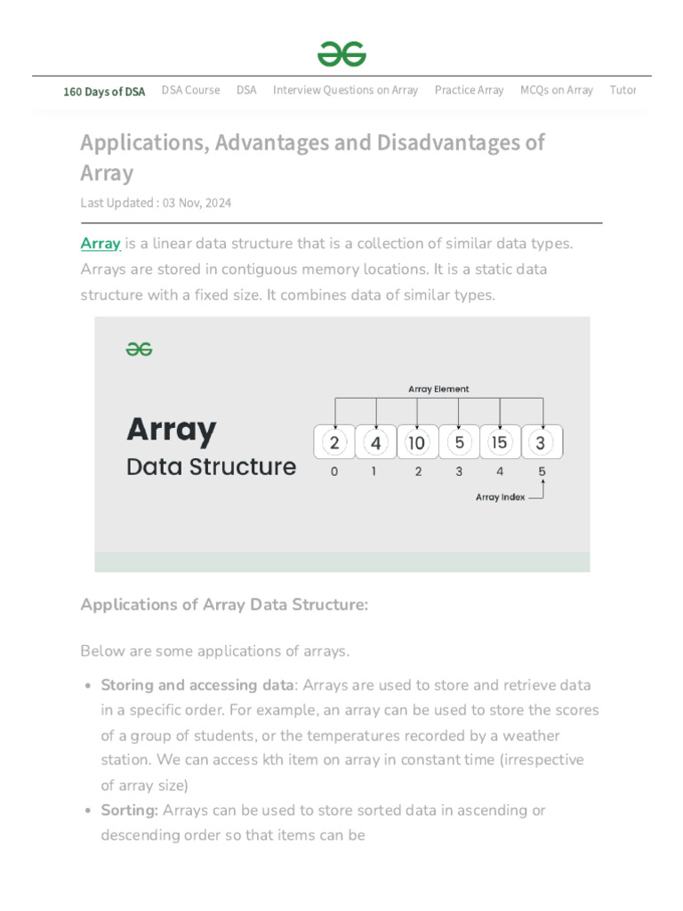 Applications, Advantages and Disadvantages of Array | PDF | Queue (Abstract Data Type) | Matrix ...