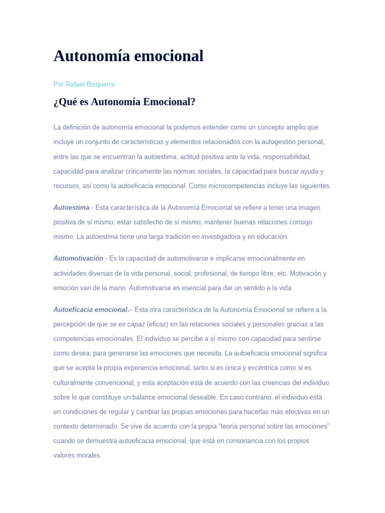 Articulo Rafael Bizquerra Autonomía Emocional | PDF | Las emociones ...