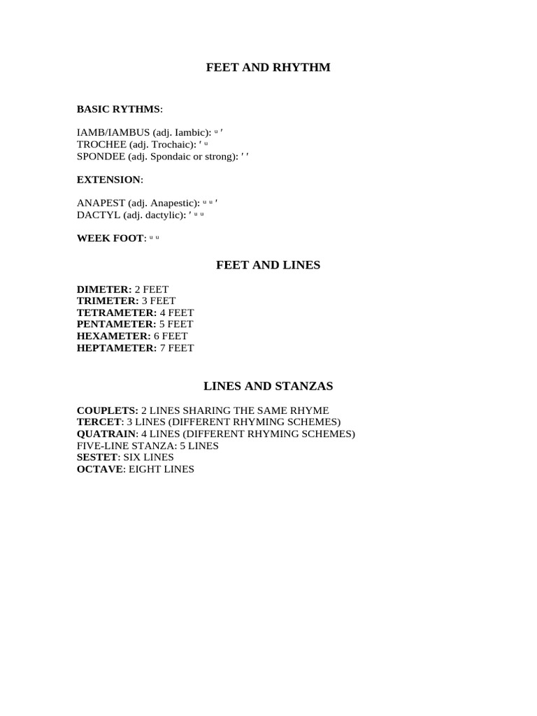 Feet, Lines, and Stanzas in English Poetry | PDF