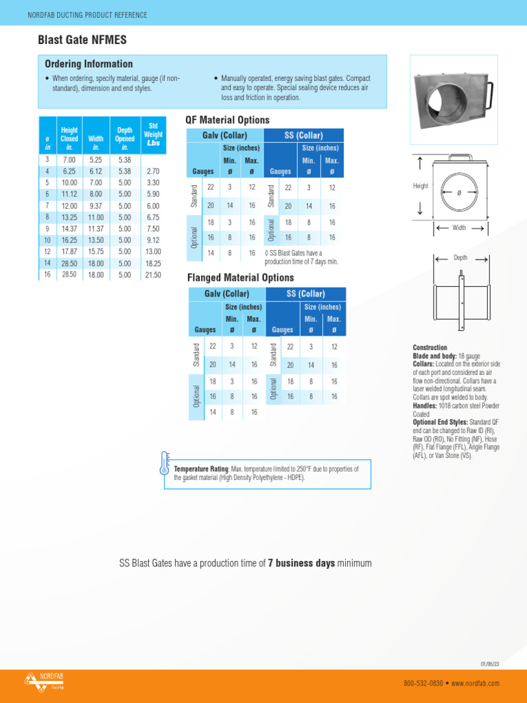 Nordfab NFMES Blast Gate | PDF | Mechanical Engineering | Industrial ...