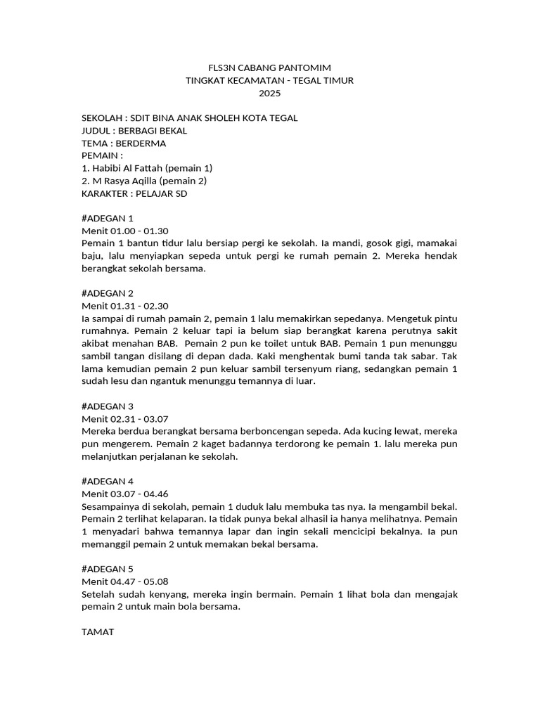 Pantomim Berderma: Berbagi Bekal | PDF