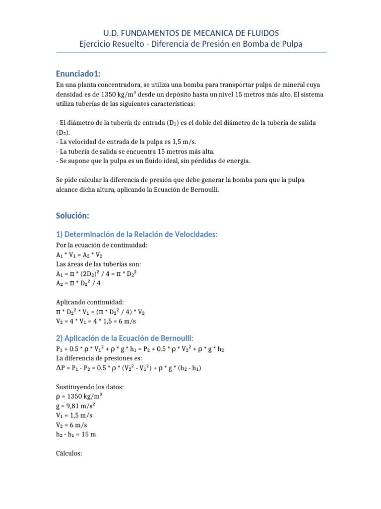 Ejercicio - Resuelto-ECUAC CONTINUIDAD Y BERNOULLI | PDF | Tecnologías de gas | Mecánica de fluidos