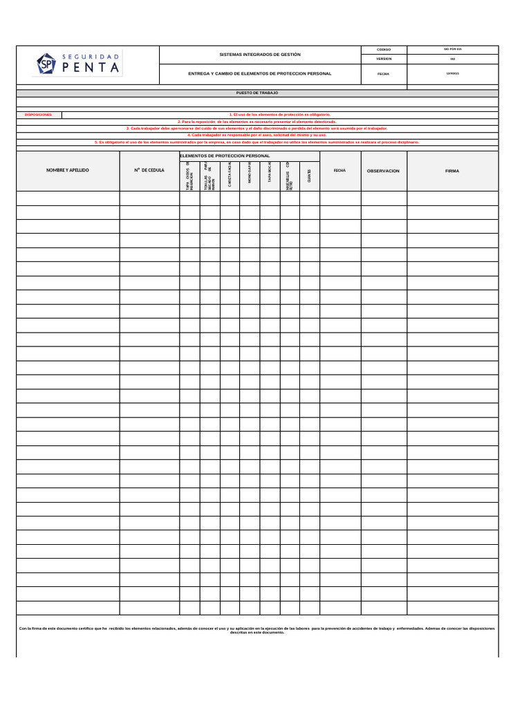 Sig-For-015 Formato de Entrega Epp | PDF