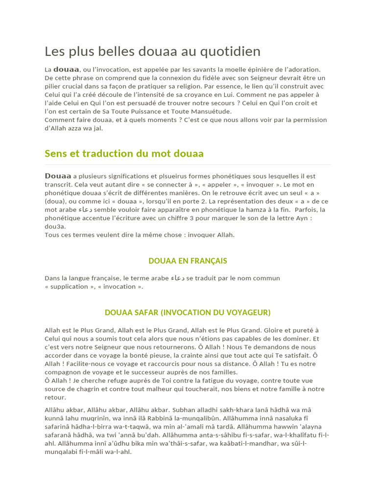 Douaa Quotidiennes en Islam | PDF | Allah | Prière