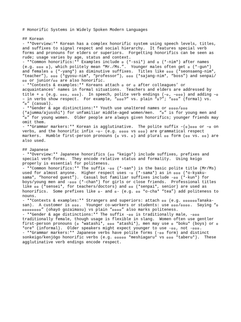 Honorific Systems 064135 | PDF | Linguistic Morphology | Morphology