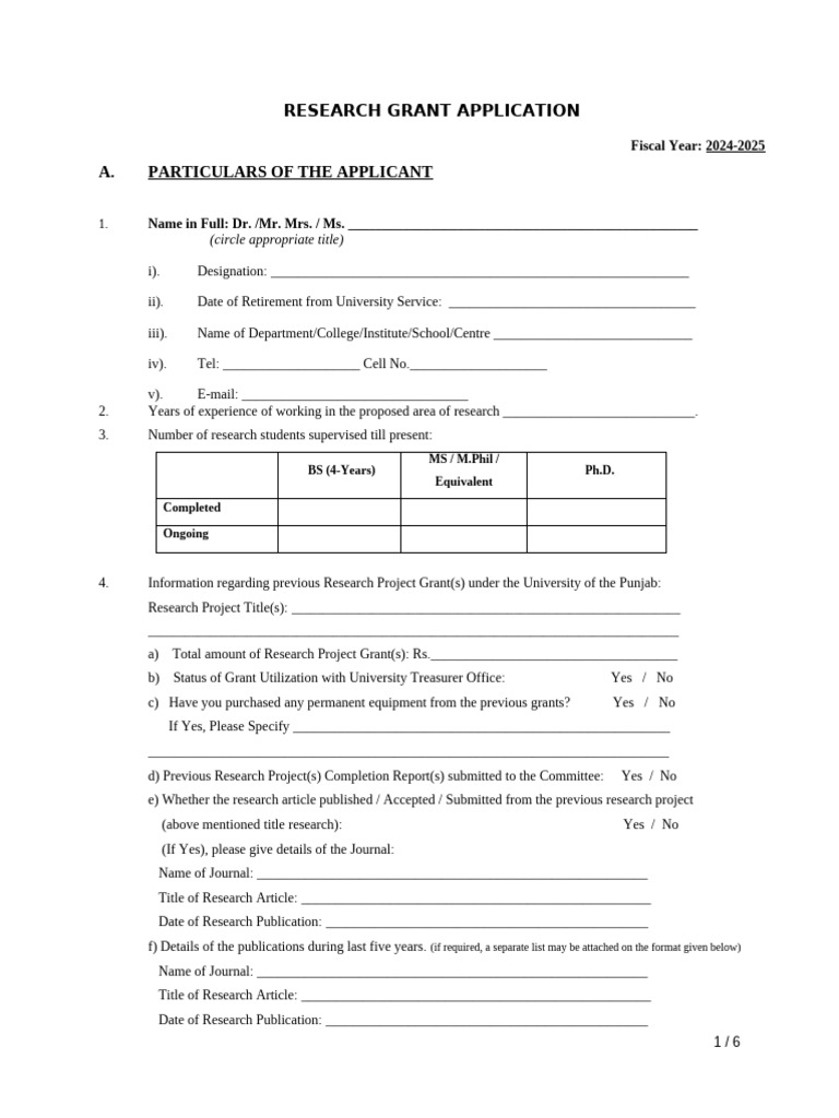 Research Grant Application SOPs Criteria Research Project Grant New | PDF