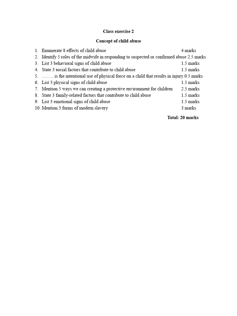 Class Exercise 2 Concept of Child Abuse - 082950 | PDF