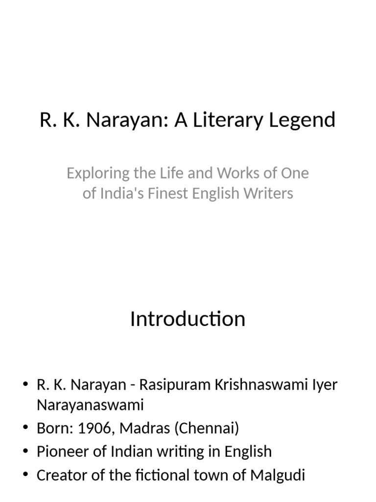 RK Narayan Literary Contribution Presentation | PDF