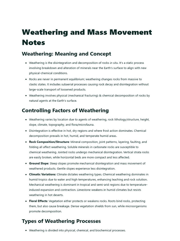 Weathering Processes and Mass Movement | PDF | Weathering | Landslide
