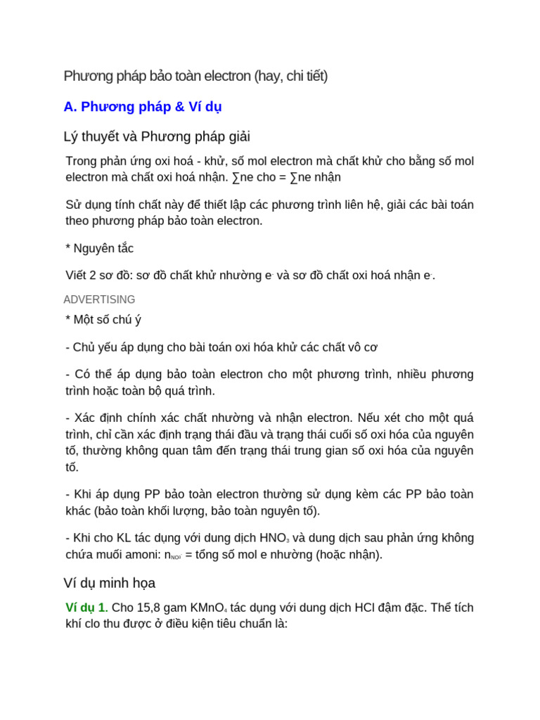 Phương pháp bảo toàn electron | PDF